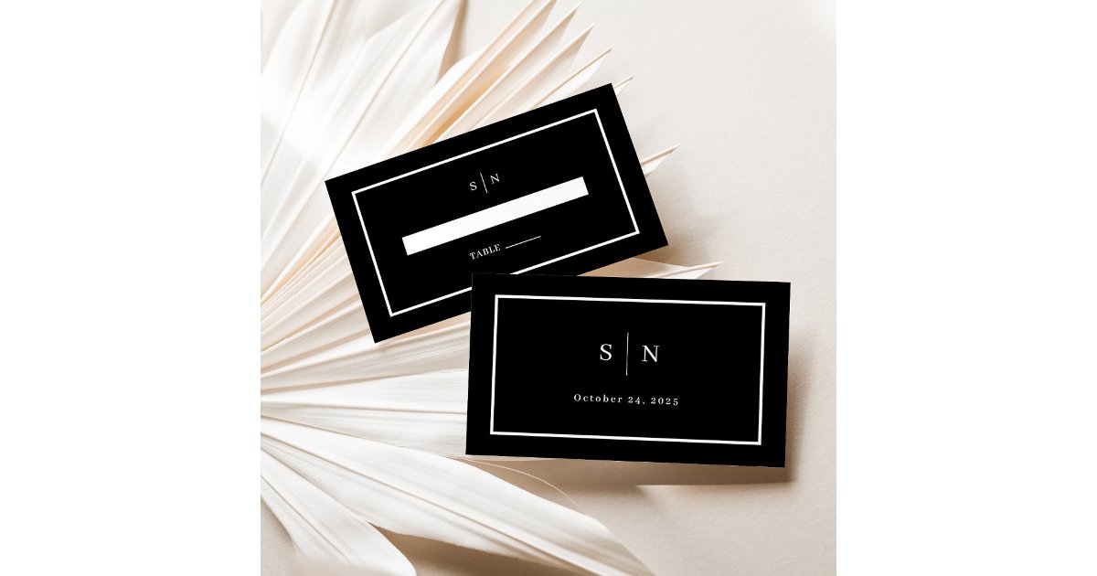 Minimal and Chic | Black Wedding Flat Place Card | Zazzle