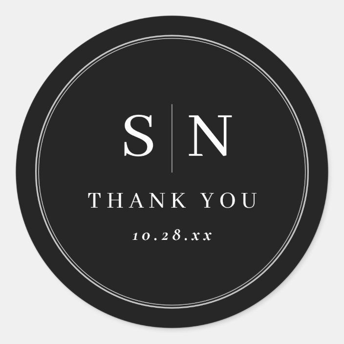 Minimal and Chic | Black Wedding Monograms Classic Round Sticker | Zazzle