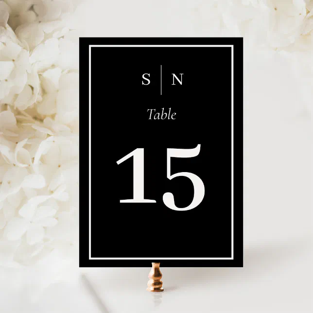 Minimal and Chic | Dark Black with Border Wedding Table Number | Zazzle