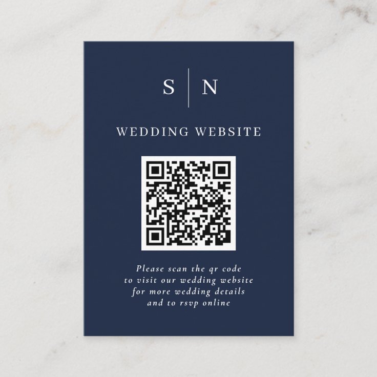 Minimal and Chic | Dark Navy Blue QR Code Wedding Enclosure Card | Zazzle