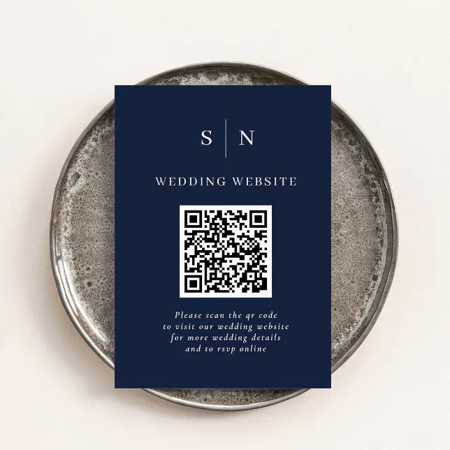 Minimal and Chic | Dark Navy Blue QR Code Wedding Enclosure Card | Zazzle