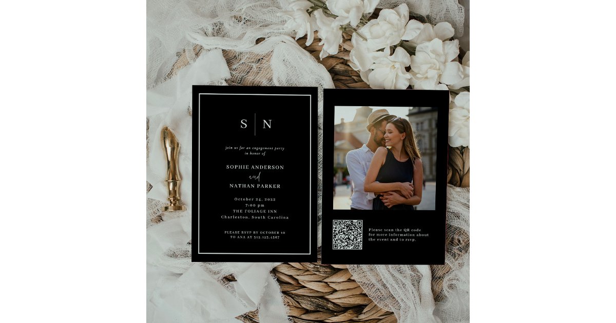 Minimal and Chic | Engagement Party QR Code Photo Invitation | Zazzle