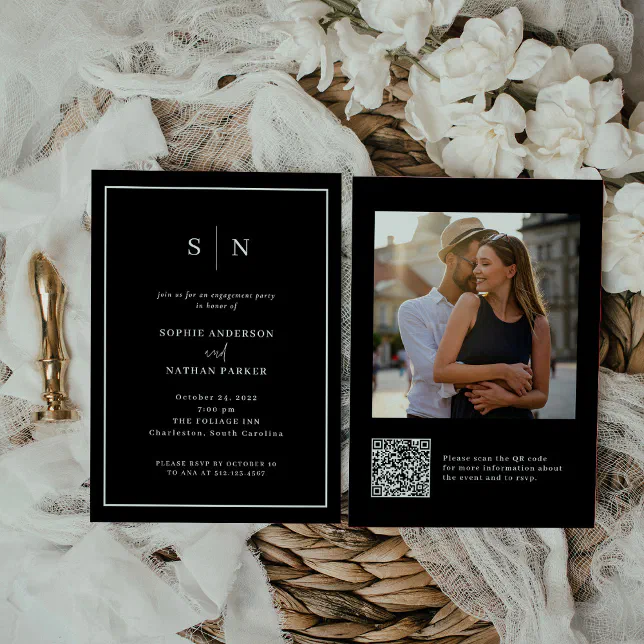 Minimal and Chic | Engagement Party QR Code Photo Invitation | Zazzle