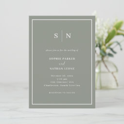 Minimal and Chic | Sage Green with Border Wedding Invitation | Zazzle
