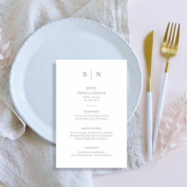 Minimal and Chic White and Sage Green Wedding Menu Flyer | Zazzle