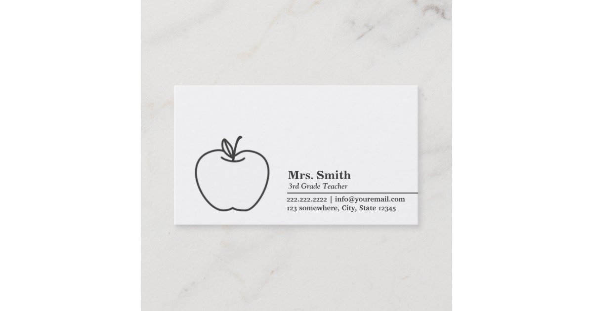 Minimal Apple School Teacher Business Card | Zazzle