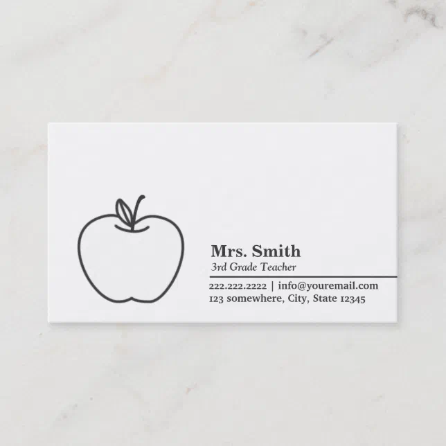 Minimal Apple School Teacher Business Card | Zazzle