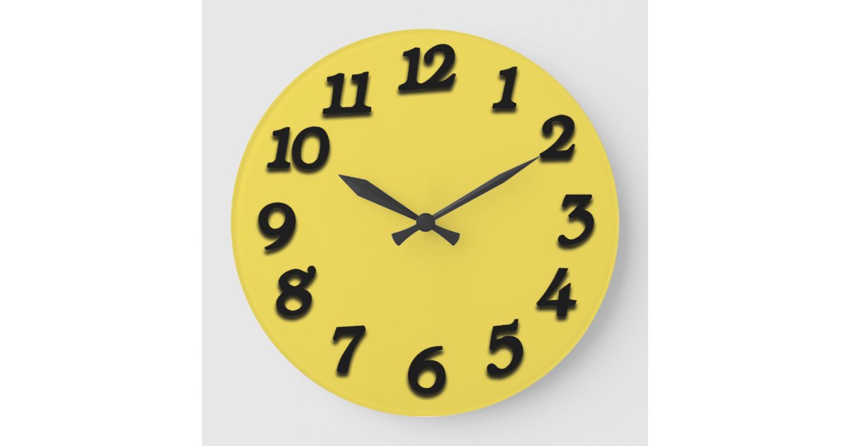 Minimal Arabic Numbers Classic Noir Yellow Large Clock | Zazzle