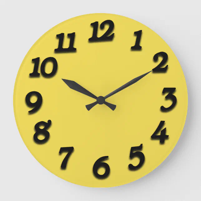 Minimal Arabic Numbers Classic Noir Yellow Large Clock | Zazzle