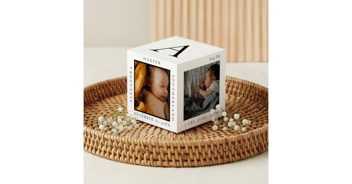 Minimal Baby Name & Birth Stats Photo Keepsake Cube | Zazzle