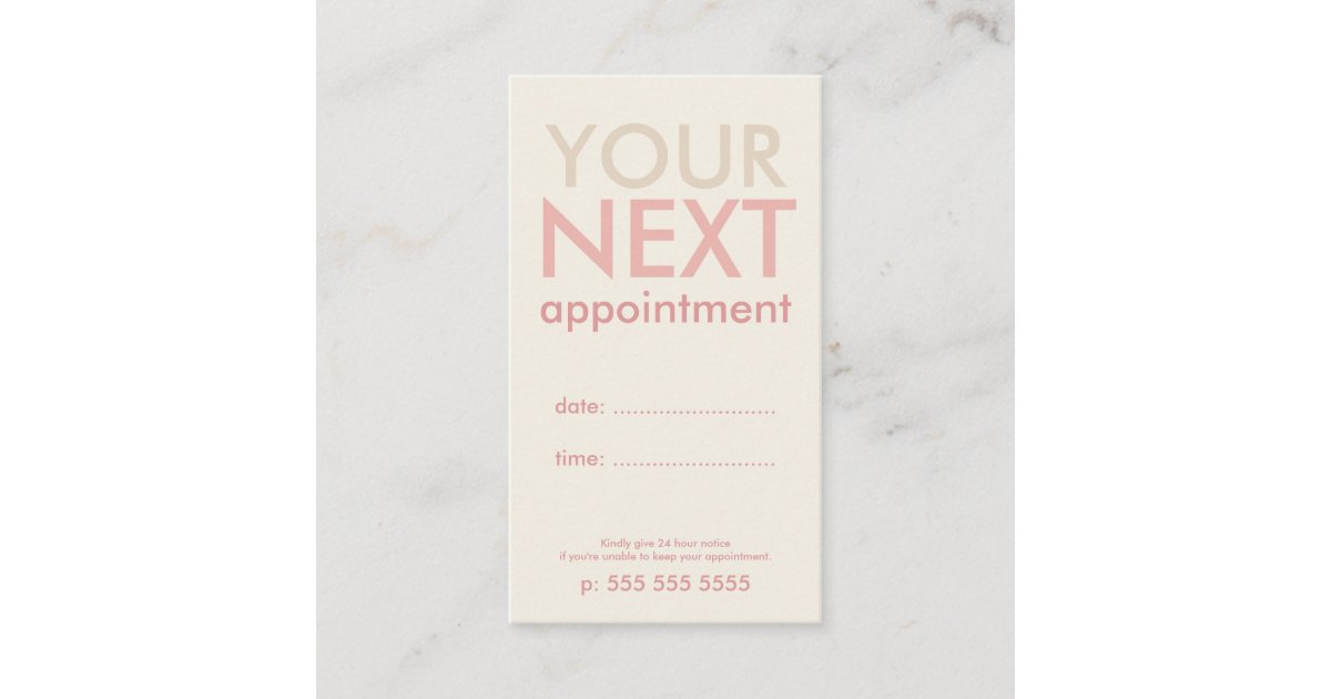 Minimal Basic Appointment Card in Offwhite & Pink | Zazzle