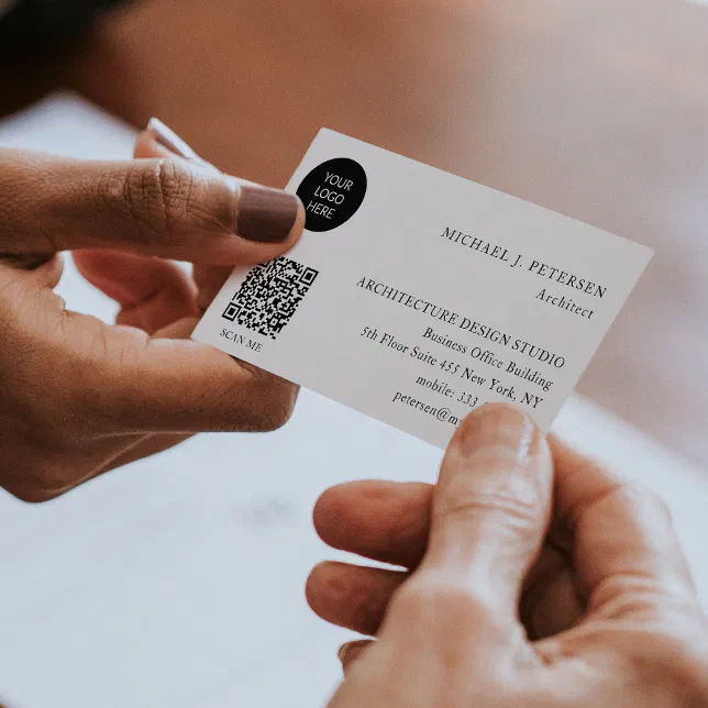 Minimal basic custom logo QR Code simple Business Card | Zazzle