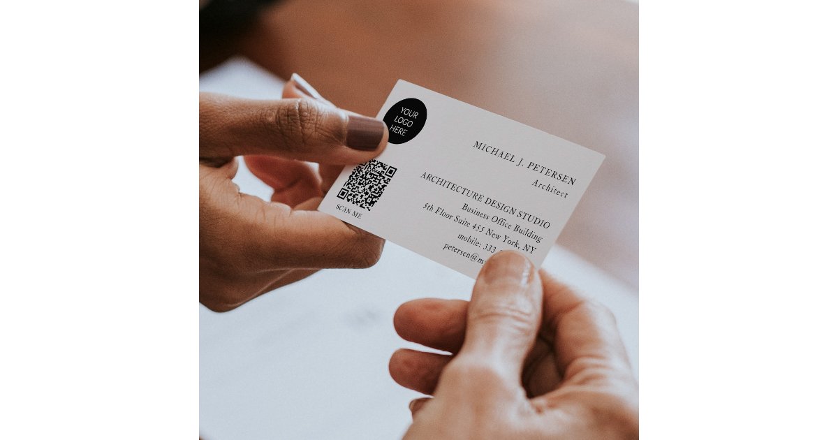 Minimal basic custom logo QR Code simple Business Card | Zazzle