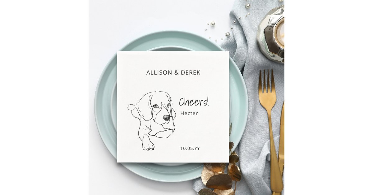 Minimal Beagle Cheers Heart Dog Wedding Napkins | Zazzle