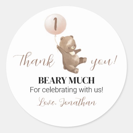 Minimal Bear Balloon 1st Birthday Sticker | Zazzle