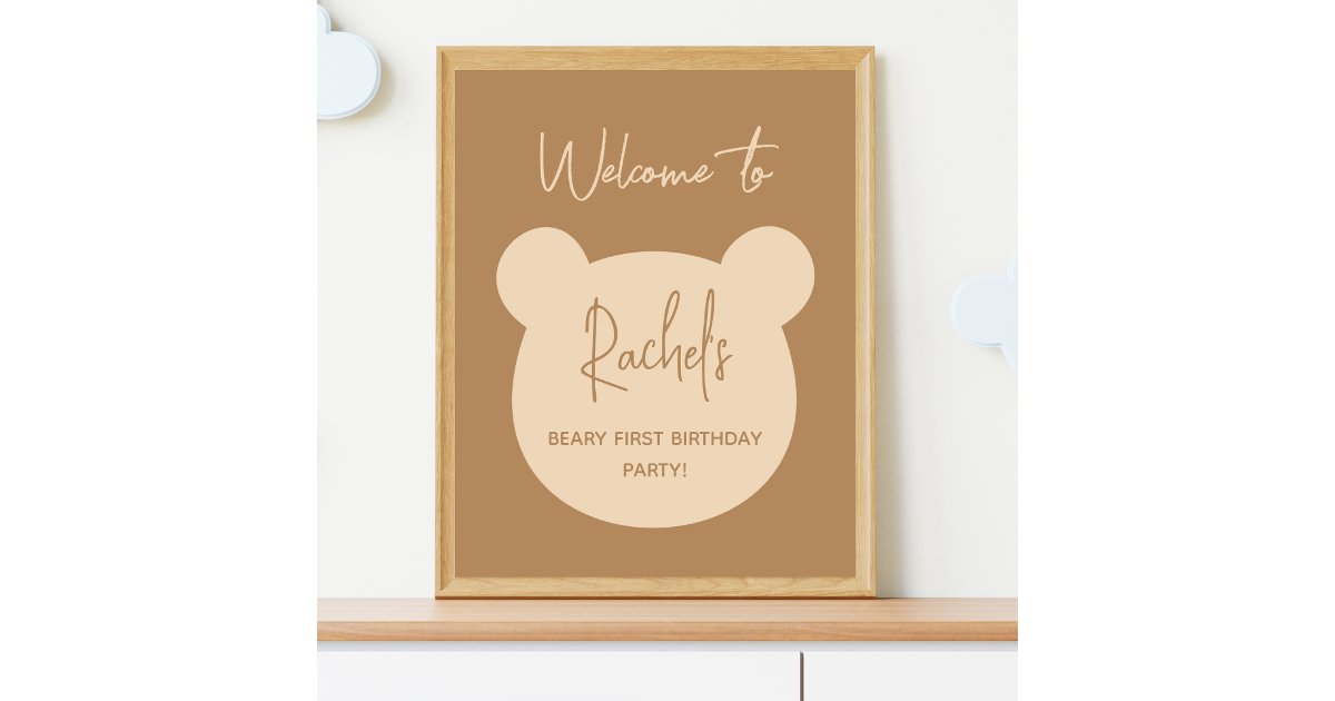 Minimal Beary First Birthday Welcome Sign | Zazzle