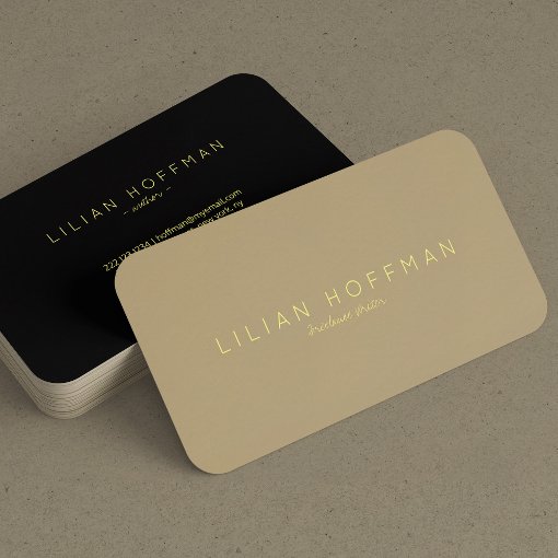 Minimal beige black gold script freelance writer business card | Zazzle