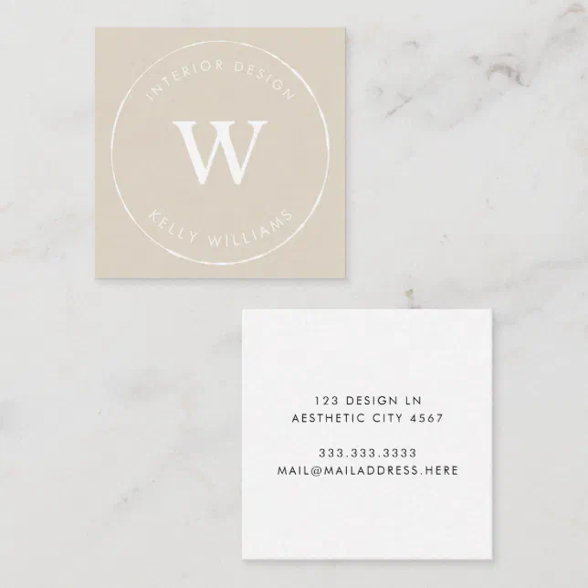 Minimal Beige Circle Business Monogram Branding Square Business Card ...