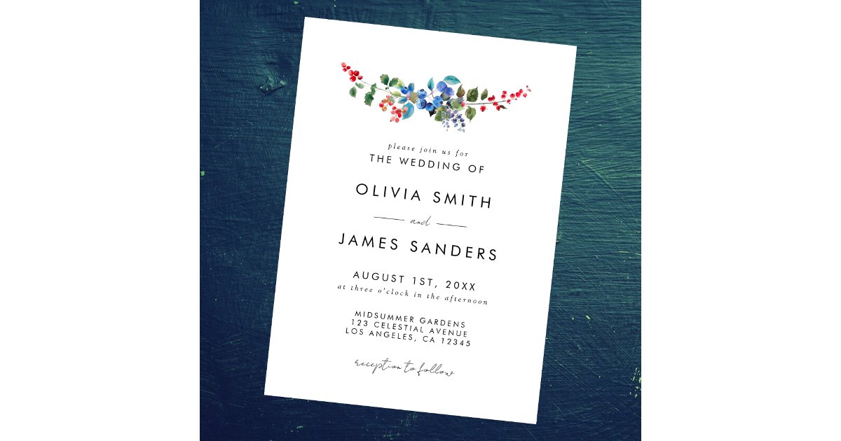 Minimal Berry Wedding Invitation | Zazzle