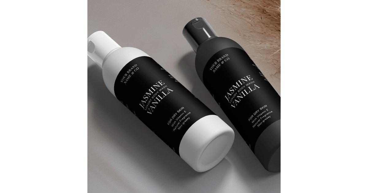Minimal Black 8 OZ Skincare Bottle Product Label | Zazzle