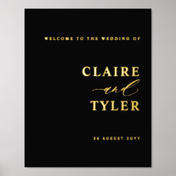 Minimal Black and Real Foil Wedding Welcome Sign | Zazzle