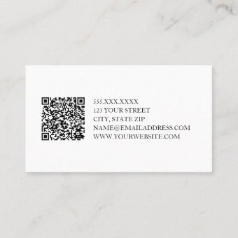 Minimal Black And White QR Code on Back Business Card | Zazzle