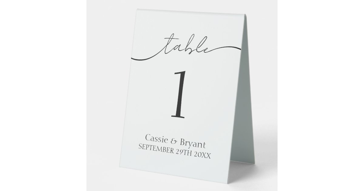 Minimal Black and White Wedding Table Number Tent | Zazzle