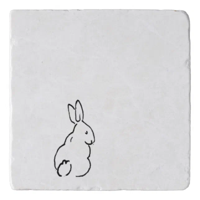 Minimal Black Bunny Rabbit Drawing Simple Nature A Trivet | Zazzle