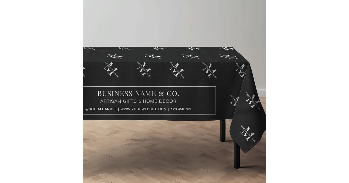 Minimal Black Business Initials Monogram Branded Tablecloth | Zazzle
