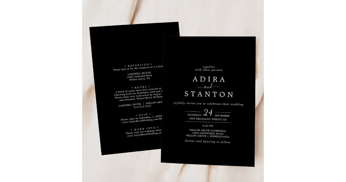Minimal Black Coordinate All In One Wedding Invitation | Zazzle