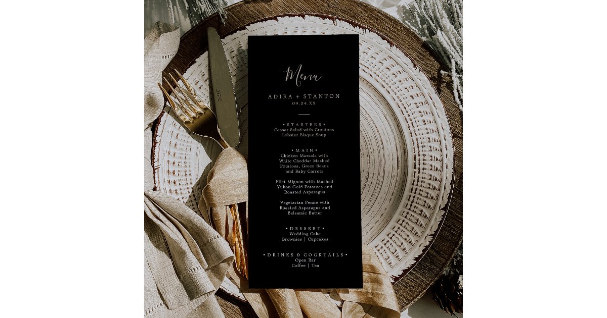 Minimal Black Coordinate Wedding Dinner Menu | Zazzle