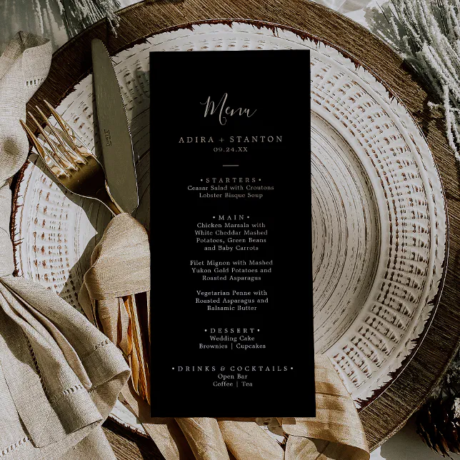 Minimal Black Coordinate Wedding Dinner Menu | Zazzle