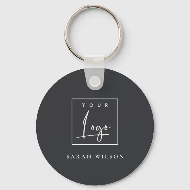 Minimal Black Custom Promotional Business Logo Keychain | Zazzle
