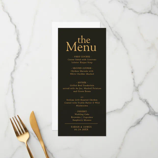 Minimal Black Gold Frame Borders Dinner Menu | Zazzle