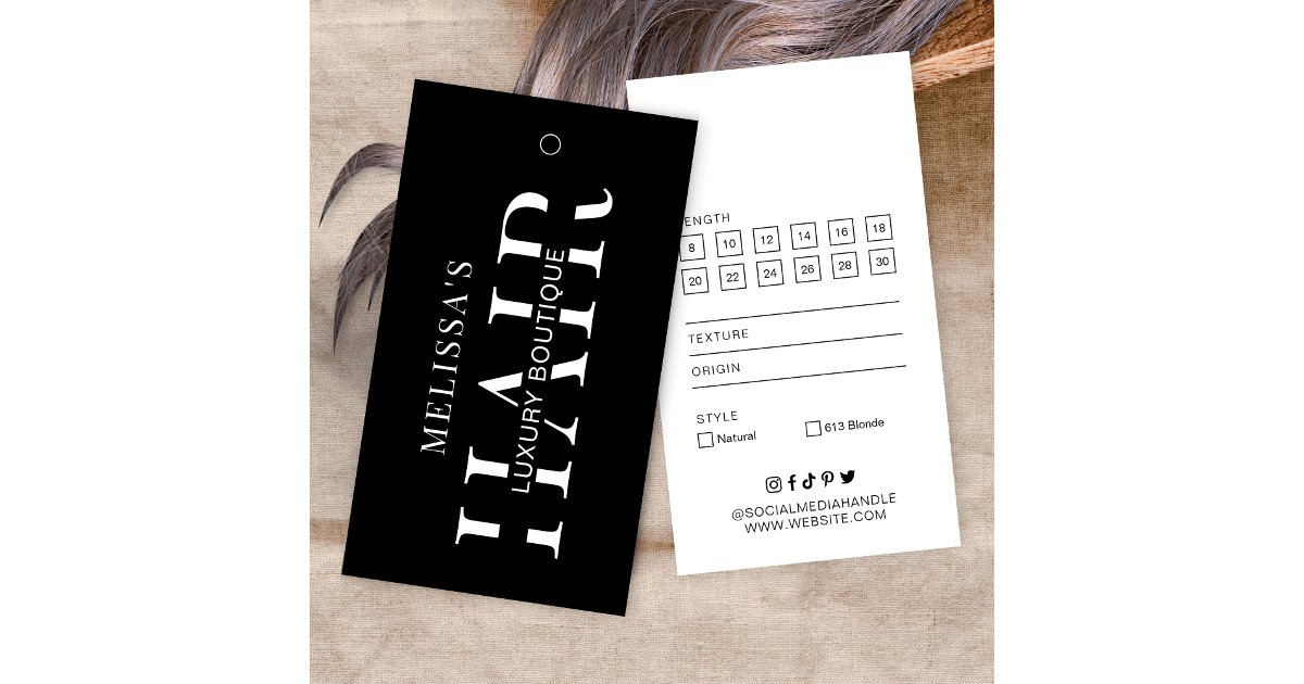 Minimal Black Hair Extensions Size Label Hang Tag | Zazzle