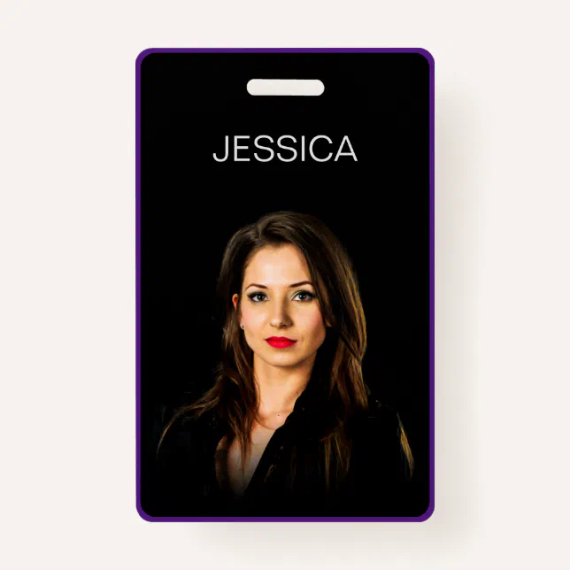Minimal Black Purple Corporate Employee Photo ID Badge | Zazzle