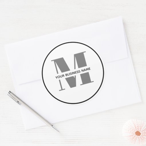 Minimal Black White Business Monogram Custom Logo Classic Round Sticker ...