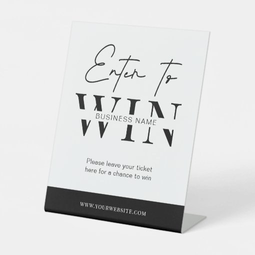 Minimal Black & White Business Raffle Enter to Win Pedestal Sign | Zazzle