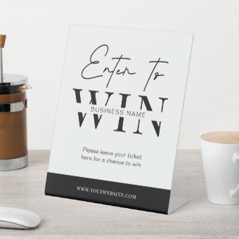 Minimal Black & White Business Raffle Enter to Win Pedestal Sign | Zazzle