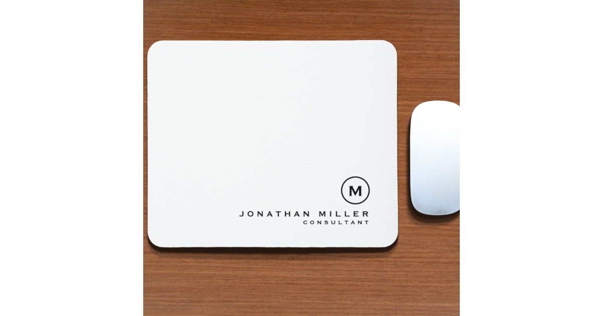 Minimal Black White Classic Monogrammed Mouse Pad | Zazzle