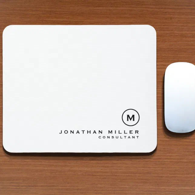 Minimal Black White Classic Monogrammed Mouse Pad | Zazzle
