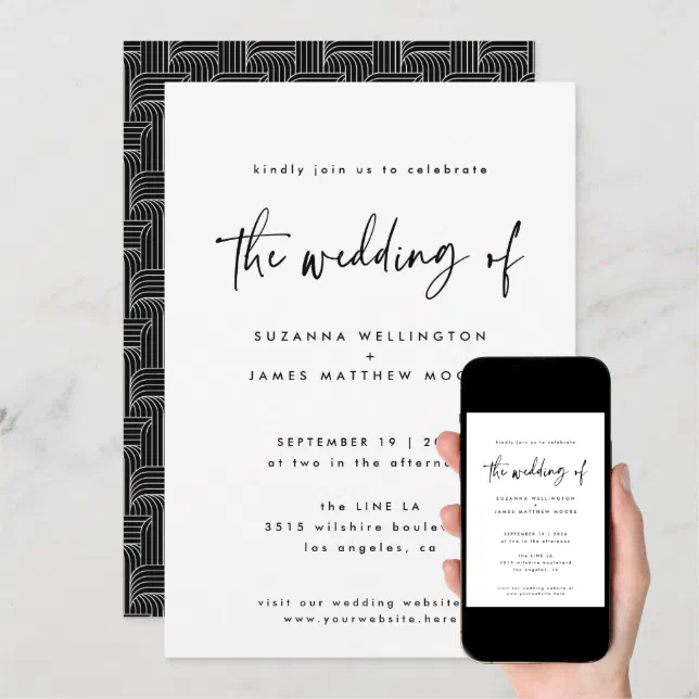 Minimal Black White Geometric Handwritten Script Invitation | Zazzle