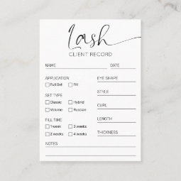 Minimal Black & White Lash Client Record Form Business Card | Zazzle