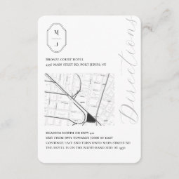 Minimal Black & White Monogram Wedding Directions Enclosure Card | Zazzle