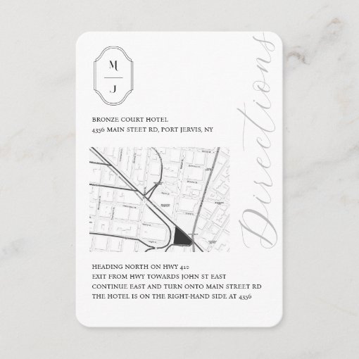 Minimal Black & White Monogram Wedding Directions Enclosure Card | Zazzle