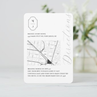 Minimal Black & White Monogram Wedding Directions Enclosure Card | Zazzle