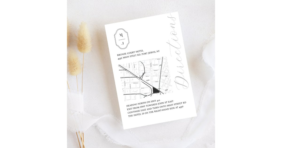Minimal Black & White Monogram Wedding Directions Enclosure Card | Zazzle
