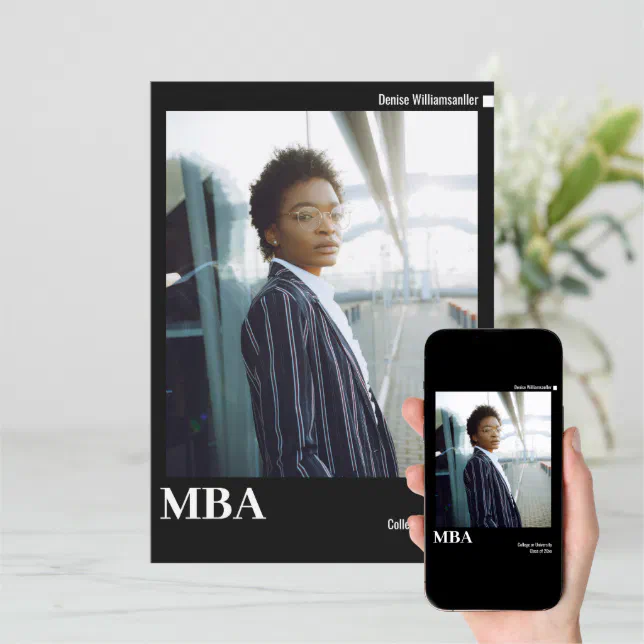 Minimal Black White Photo MBA Graduation Announcement | Zazzle
