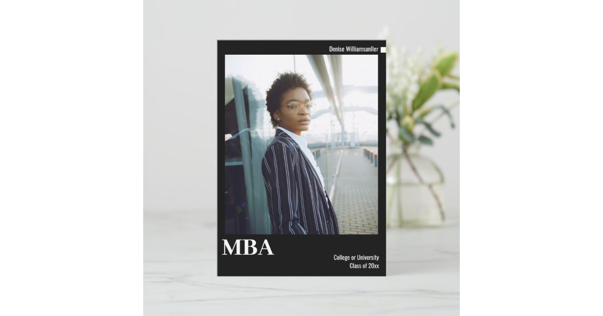 Minimal Black White Photo MBA Graduation Announcement | Zazzle