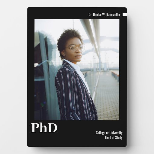 Minimal Black White Photo PhD Graduation Plaque | Zazzle